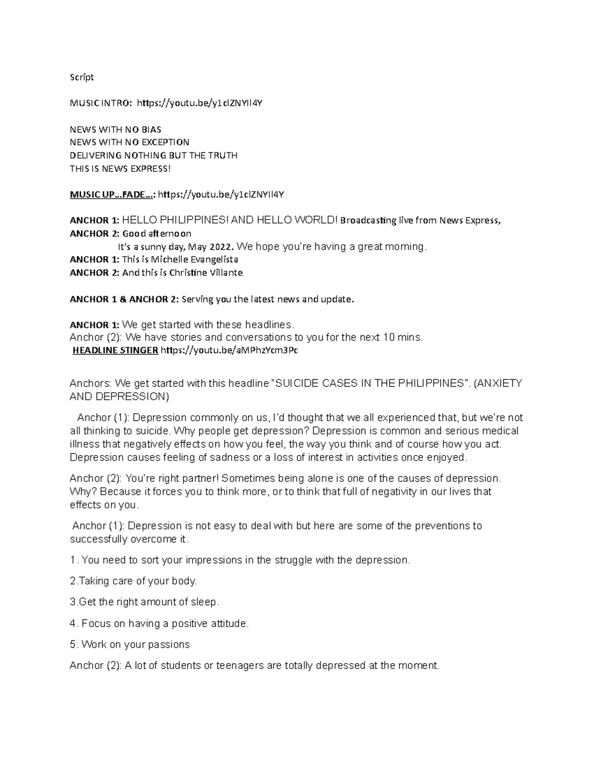 Script about broadcasting - Script MUSIC INTRO: youtu/y1clZNYIl4Y NEWS ...