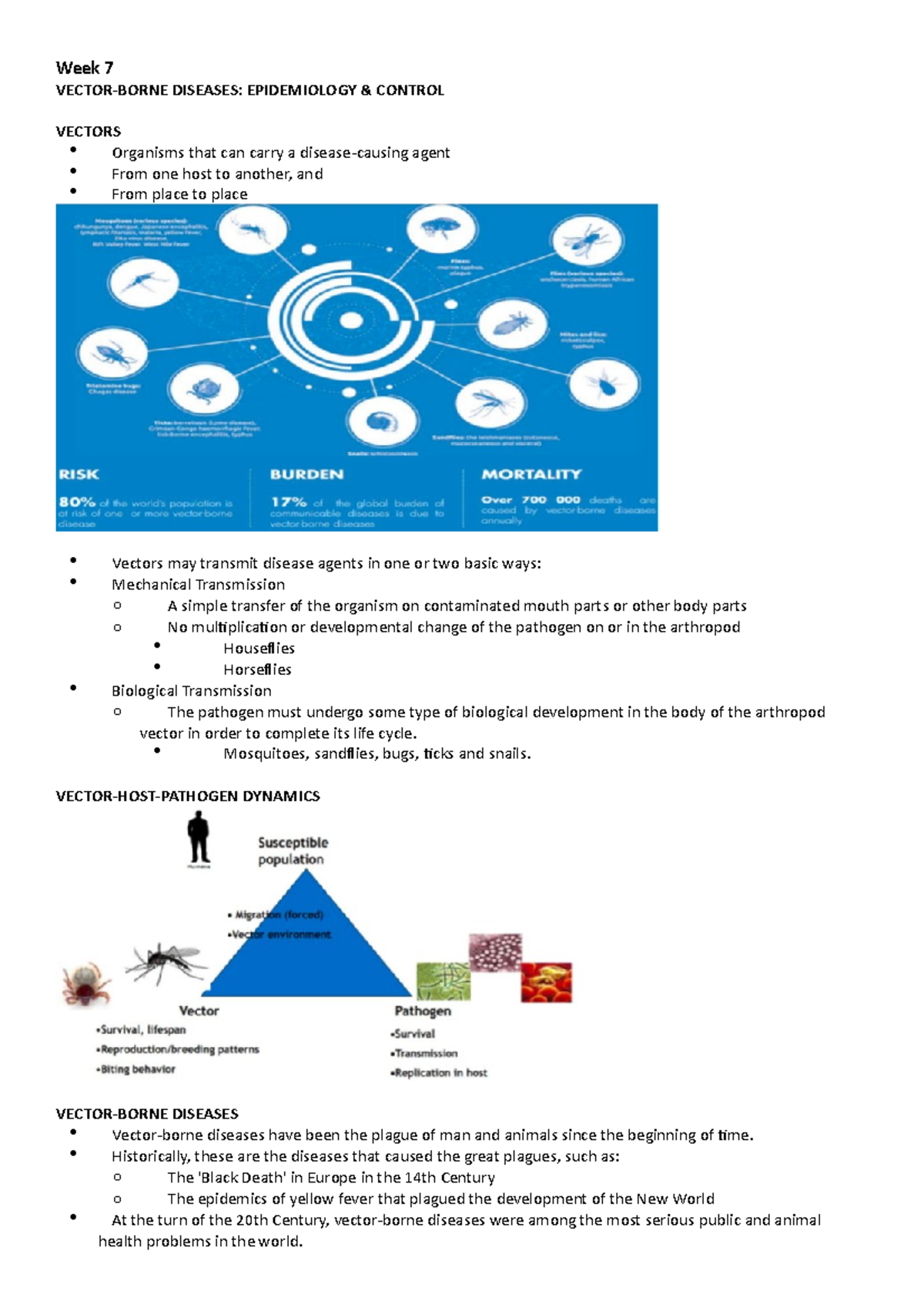PUBH3010 Lectures 7 - 12 - Week 7 VECTOR-BORNE DISEASES: EPIDEMIOLOGY ...