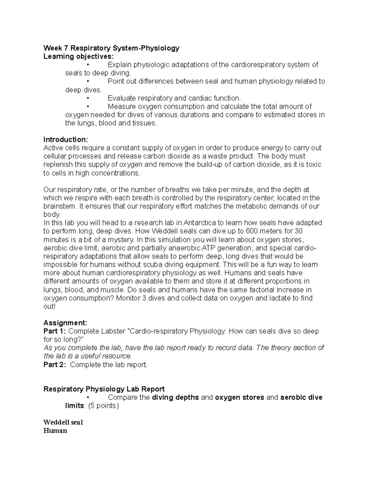 Lab week 7 Anth - Week 7 Respiratory System-Physiology Learning ...