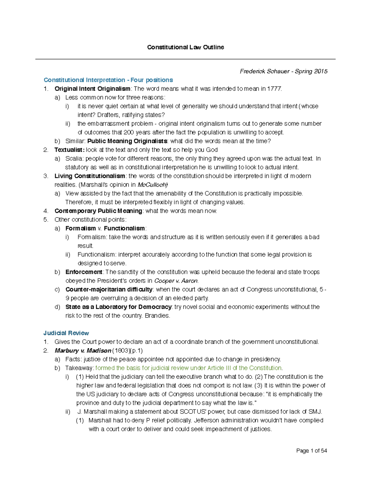Constitutional Law Outline - Constitutional Law Outline Frederick ...