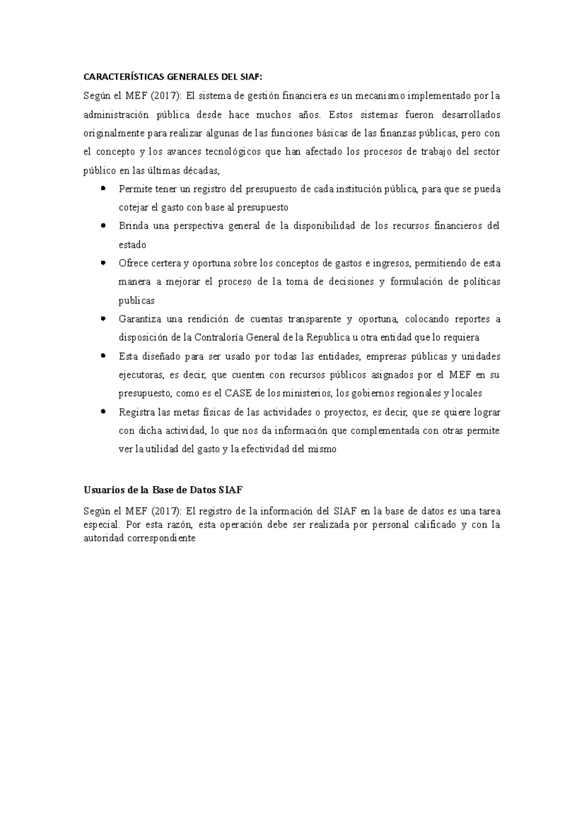 Características Generales DEL SIAF - CARACTERÍSTICAS GENERALES DEL SIAF ...
