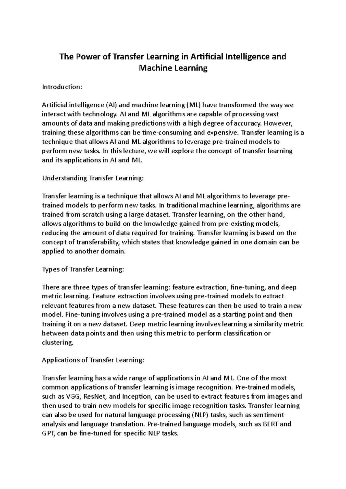 The Power of Transfer Learning in Artificial Intelligence and Machine ...