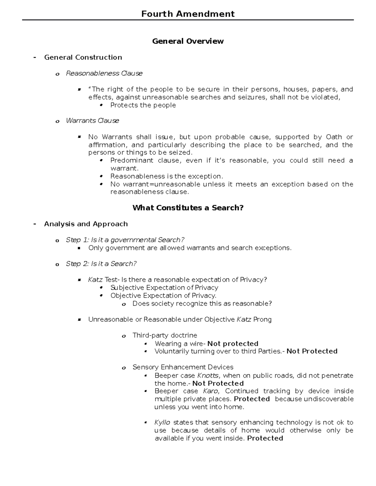 Criminal Procedure Outline - Fourth Amendment General Overview ...