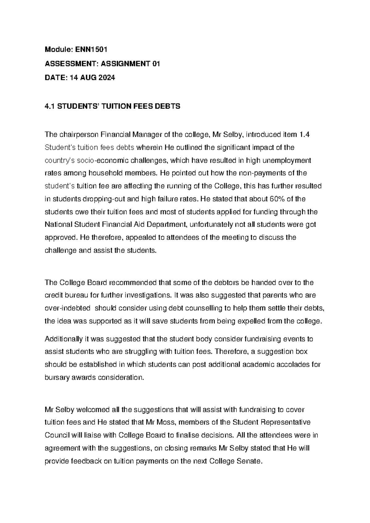 ENN1504 Final - My suggested answer on investigative Report - Module ...