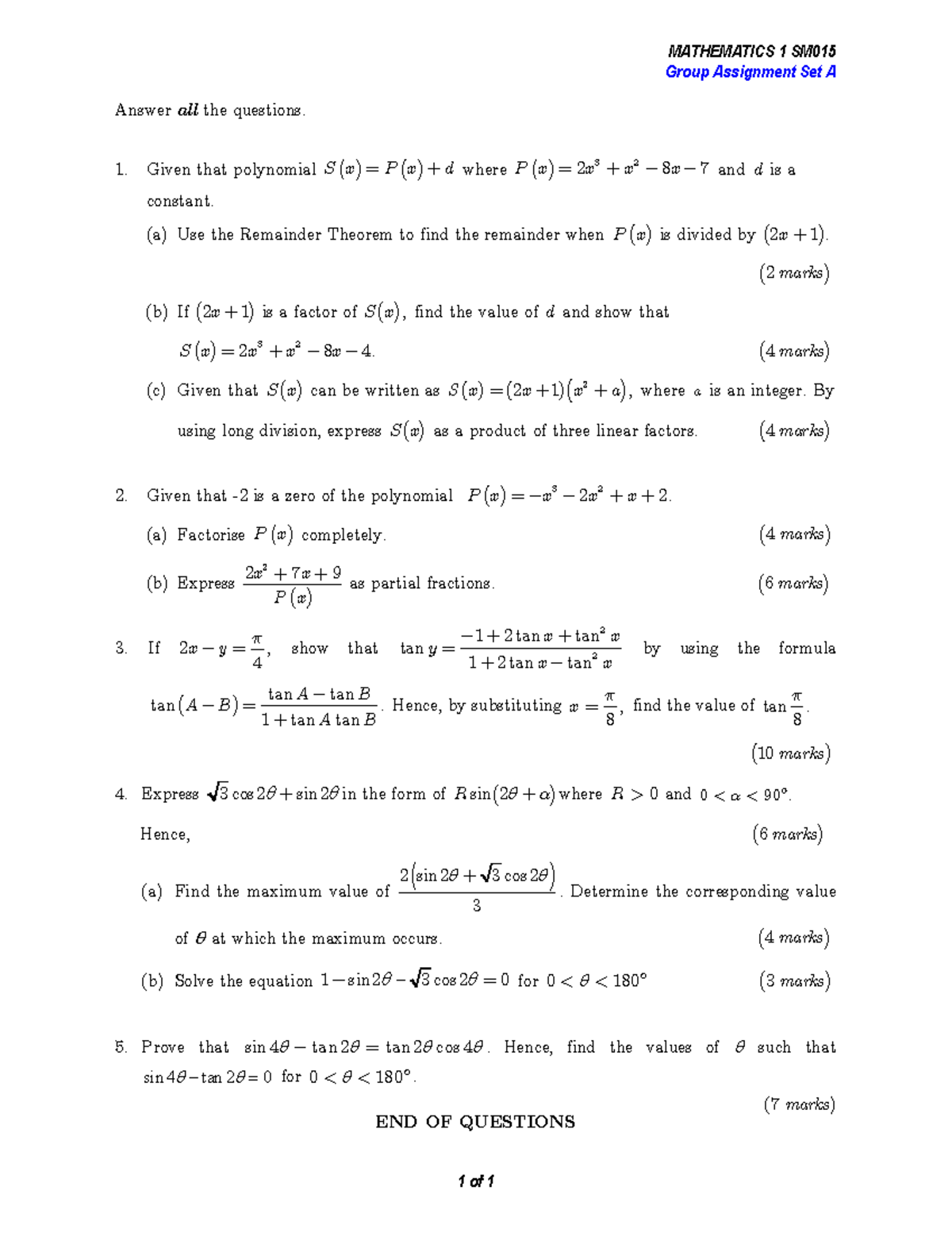Sample/practice exam 6 November 2020, questions - MATHEMATICS 1 SM ...