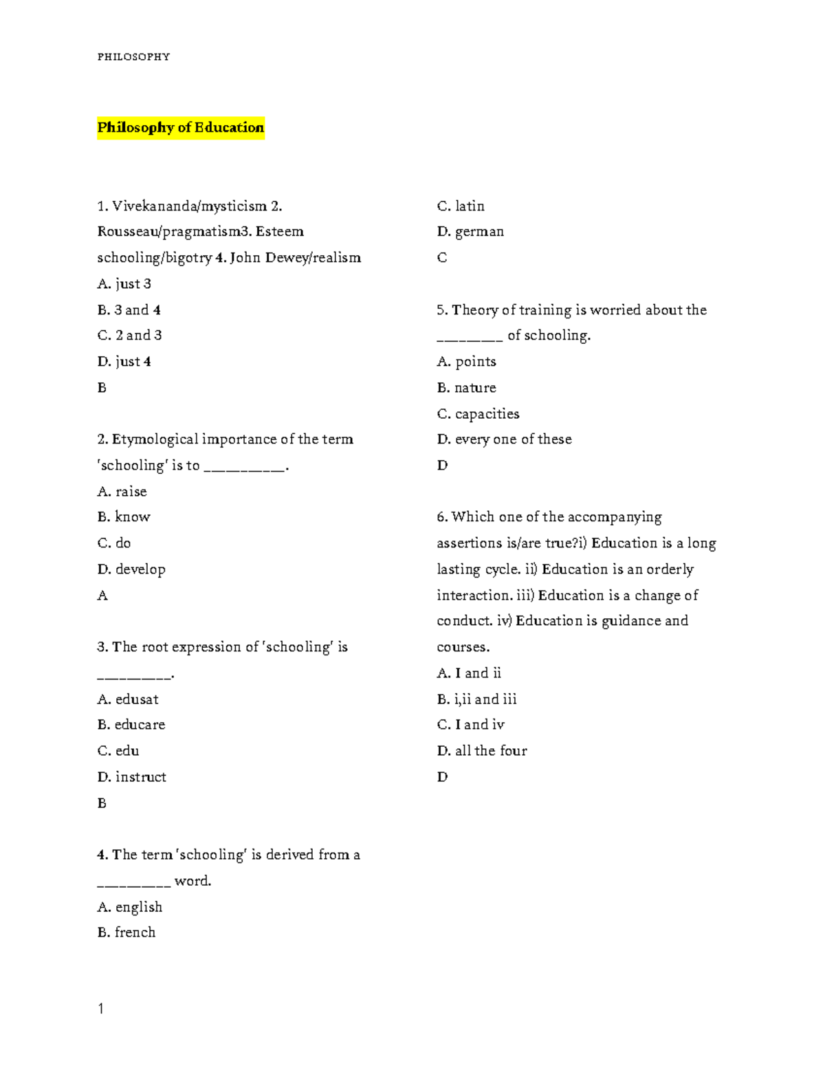 Philosophy of Education - Philosophy of Education Vivekananda/mysticism ...