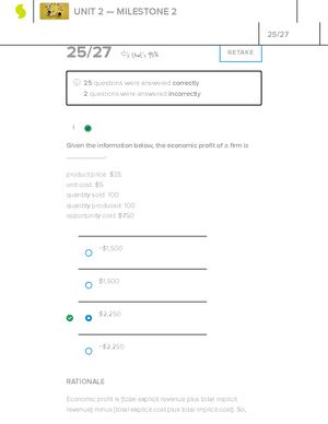 Unit 3 Milestone 3 Microeconomics - 1 21 / 25 that's 84% RETAKE 21 ...