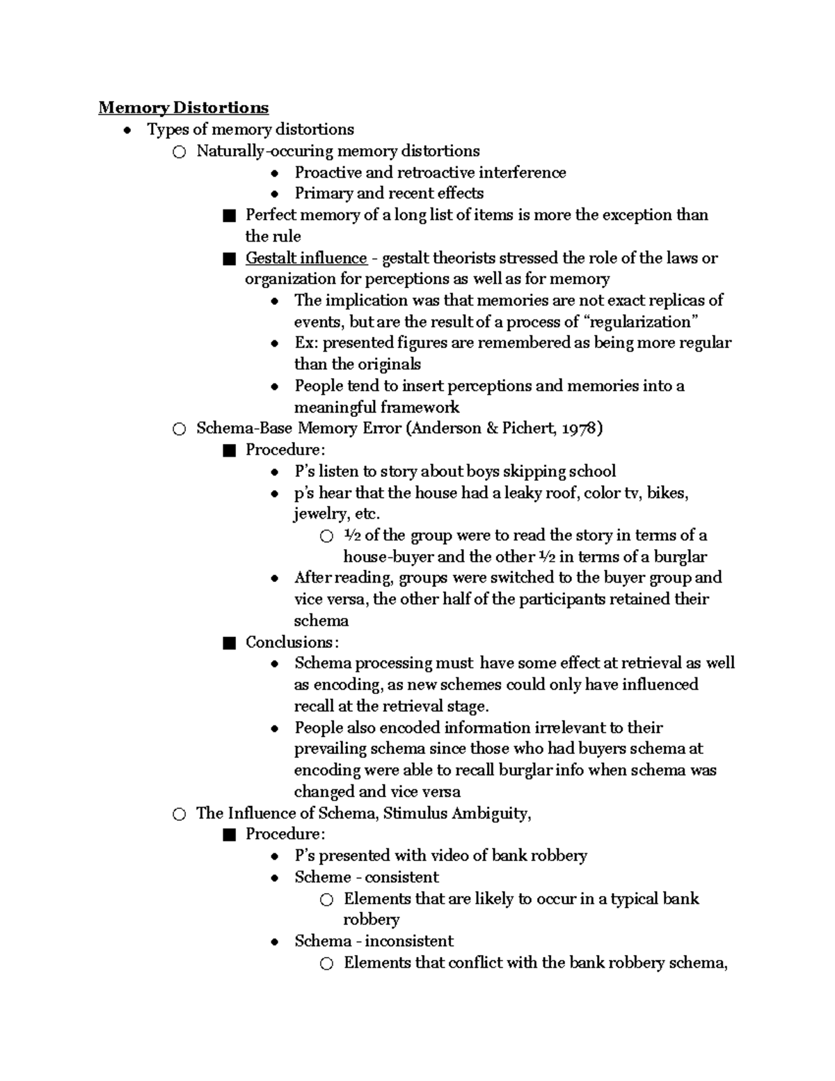 Memory Distortions - Cognitive Psych - Memory Distortions Types of ...