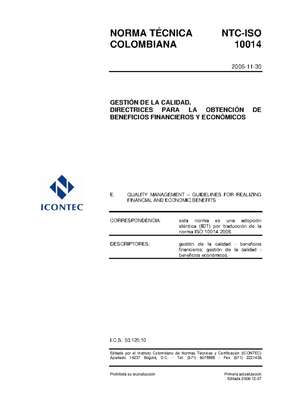 NTC-ISO10014 - Normas - NORMA TÉCNICA NTC-ISO COLOMBIANA 10014 2006-11 ...