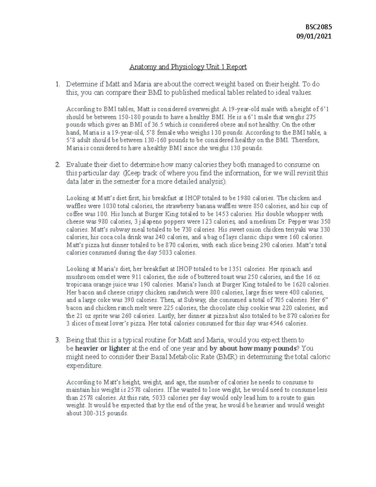 Anatomy and Physiology Unit 1 Report - BSC 09/01/ Anatomy and ...