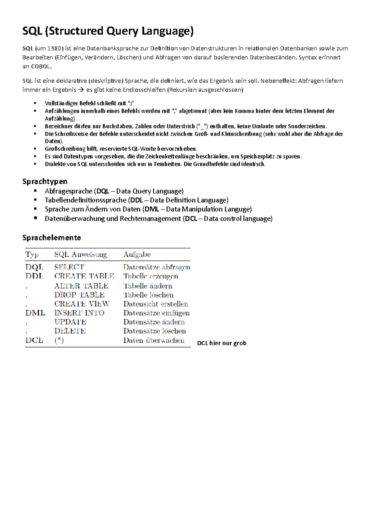 SQL - SQL - SQL (Structured Query Language) SQL (um 1980) ist eine ...