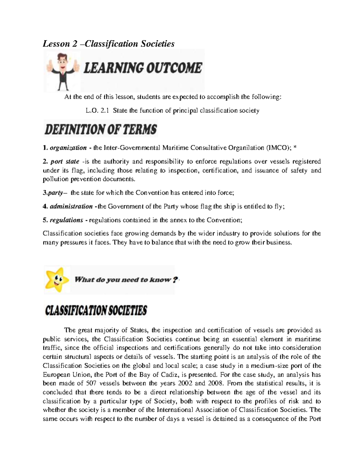 Module 2 classification - Lesson 2 –Classification Societies At the end of this lesson, students ...