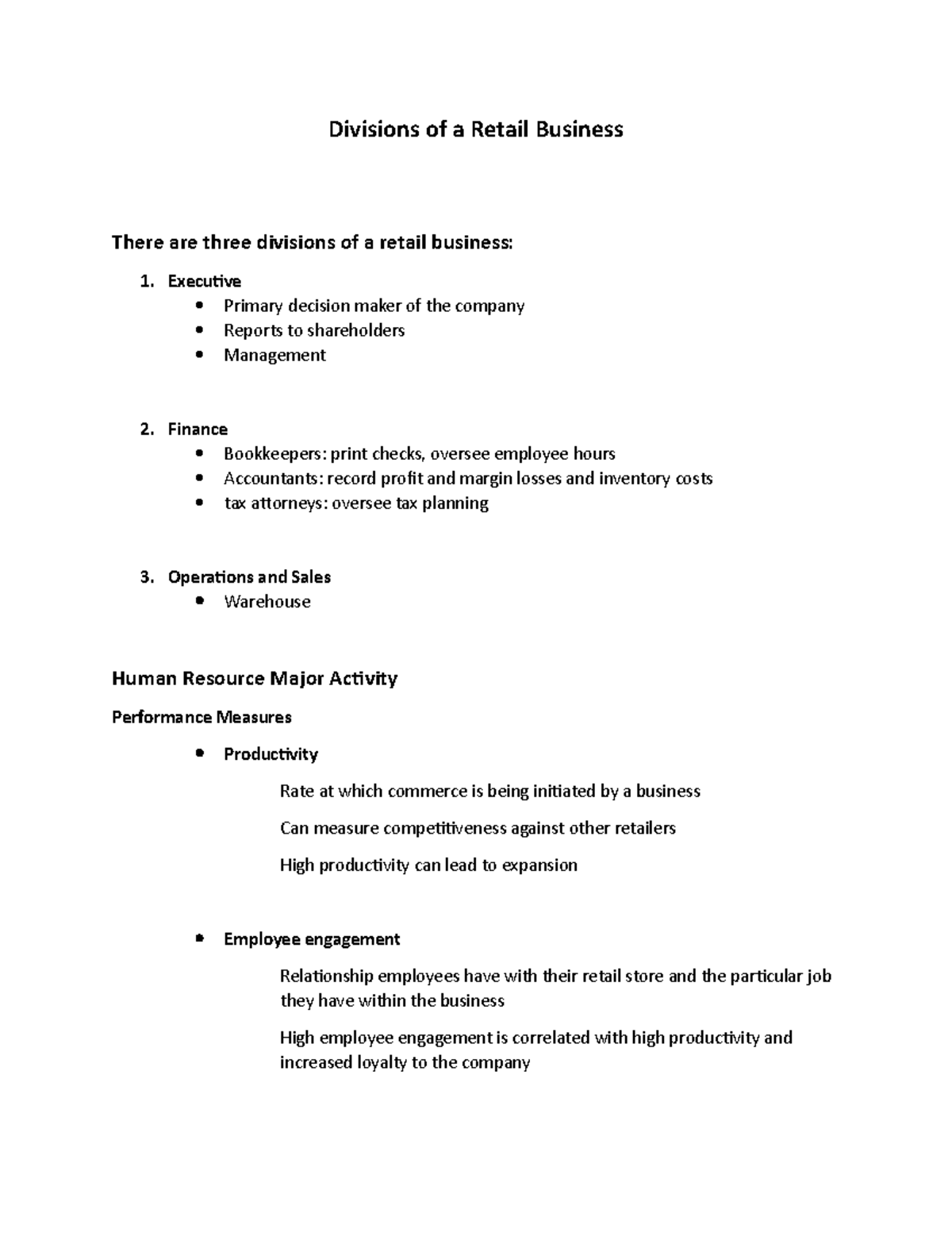 Divisions of a Retail Business - Two steps Training and Supervision ...