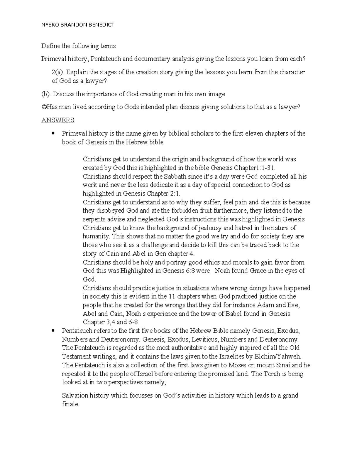 Bible assignbments - Define the following terms Primeval history ...