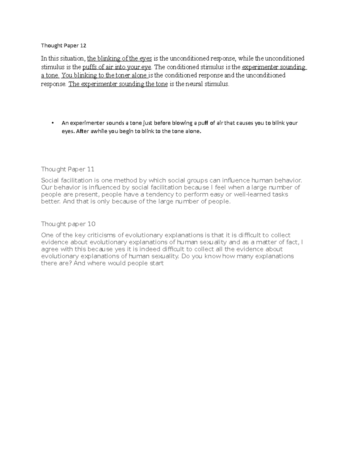 Thought Paper 11 - Thought Paper 12 In this situation, the blinking of ...