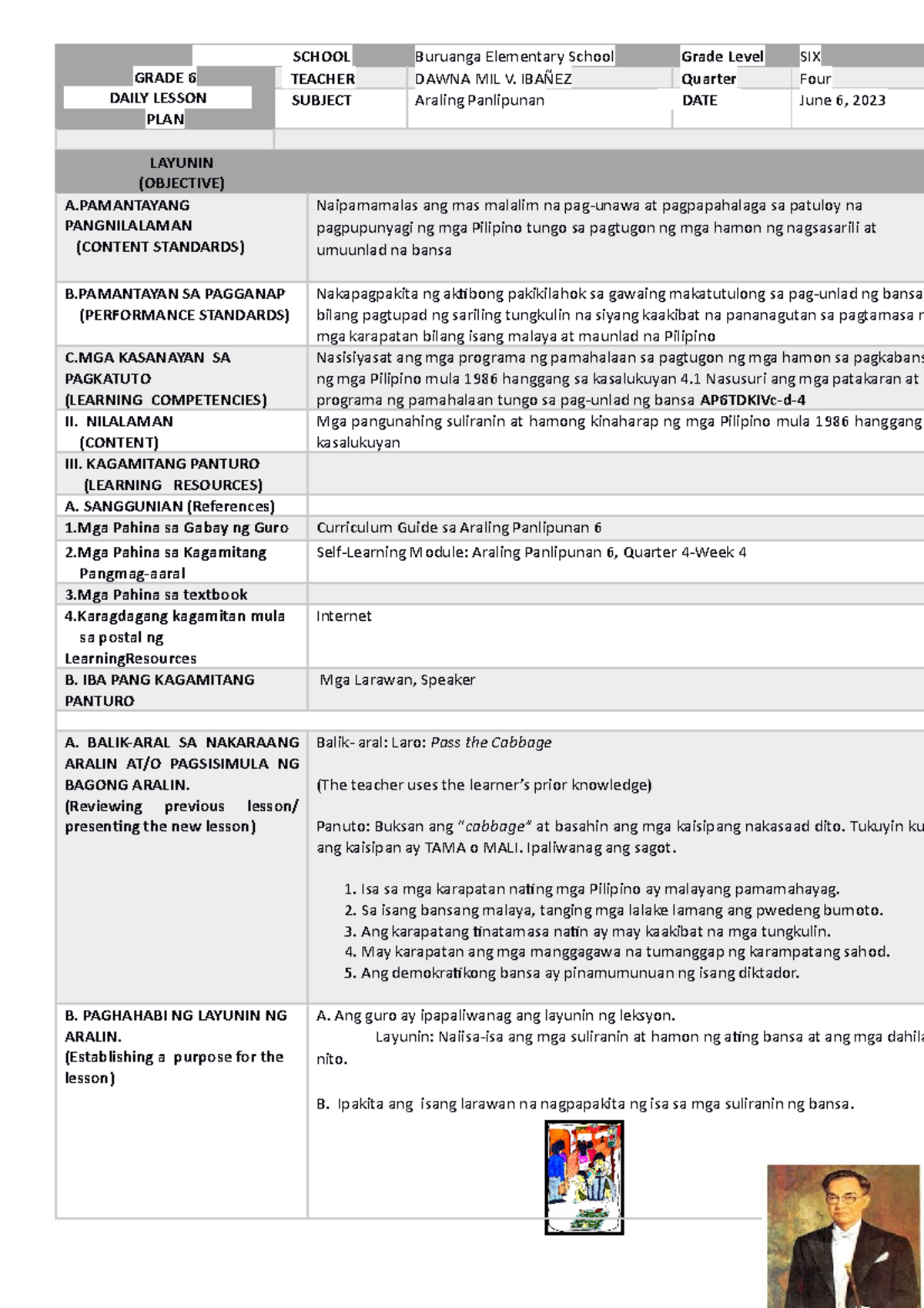 AP6-DEMO DUDS - Lesson plan - GRADE 6 DAILY LESSON PLAN SCHOOL Buruanga ...