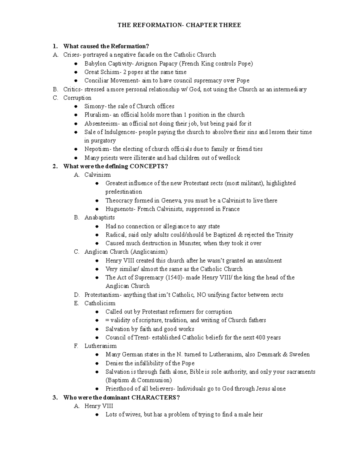 AP EURO Outline- Chapter 3 - THE REFORMATION- CHAPTER THREE 1. What ...