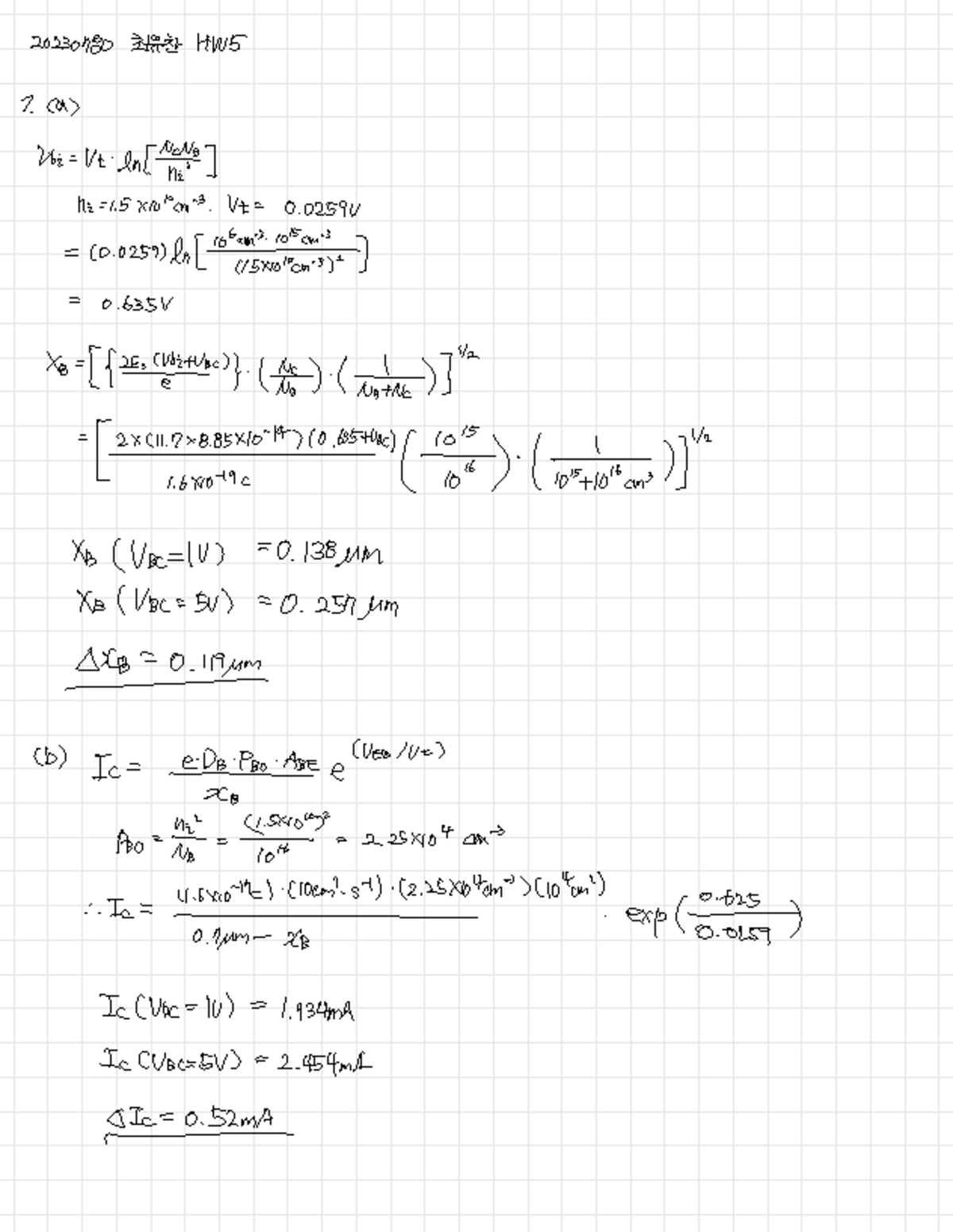 20230780 최유찬 Homework 5 - 20230 n 80 HW 5 7. Ka ) 2 bi = vt lat Mi- NCNB ) n = 1 .- 5 X 1010 cmz ...
