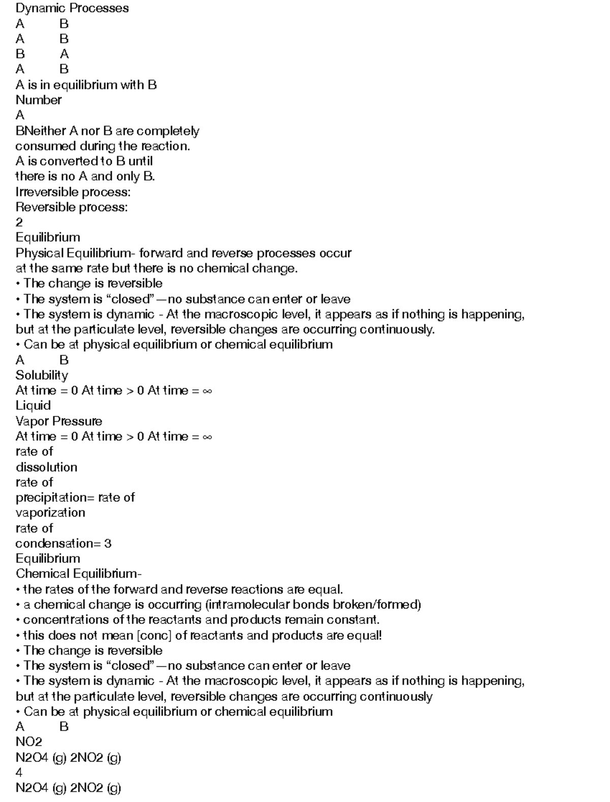 Chem chapter 12 equilibrium expressions - Dynamic Processes A B A B B A ...