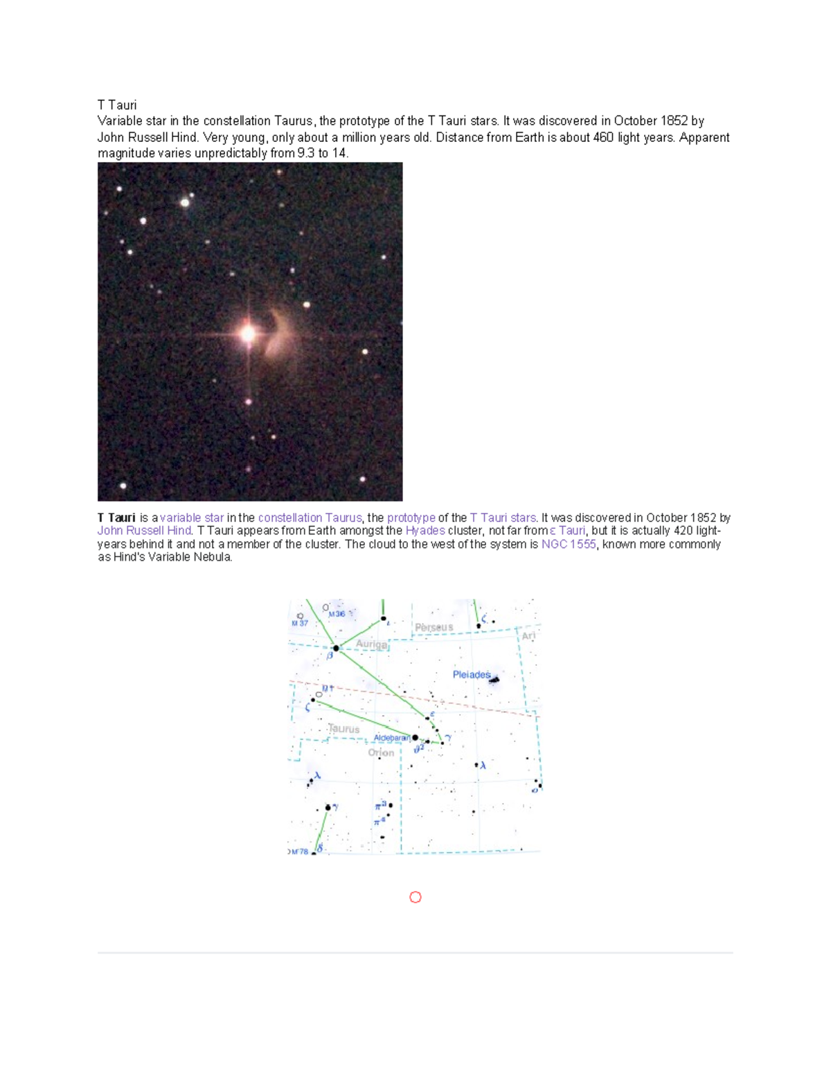 Science Olympiad - Astronomy - Systems - T Tauri Variable star in the ...