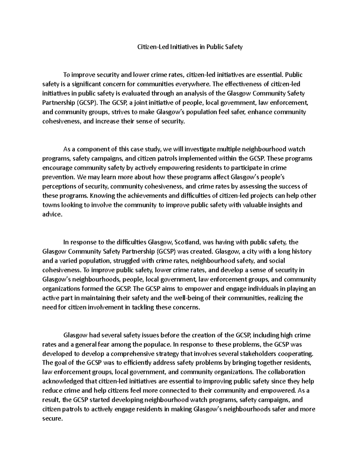 Citizen-Led Initiatives in Public Safety - Public safety is a significant concern for ...