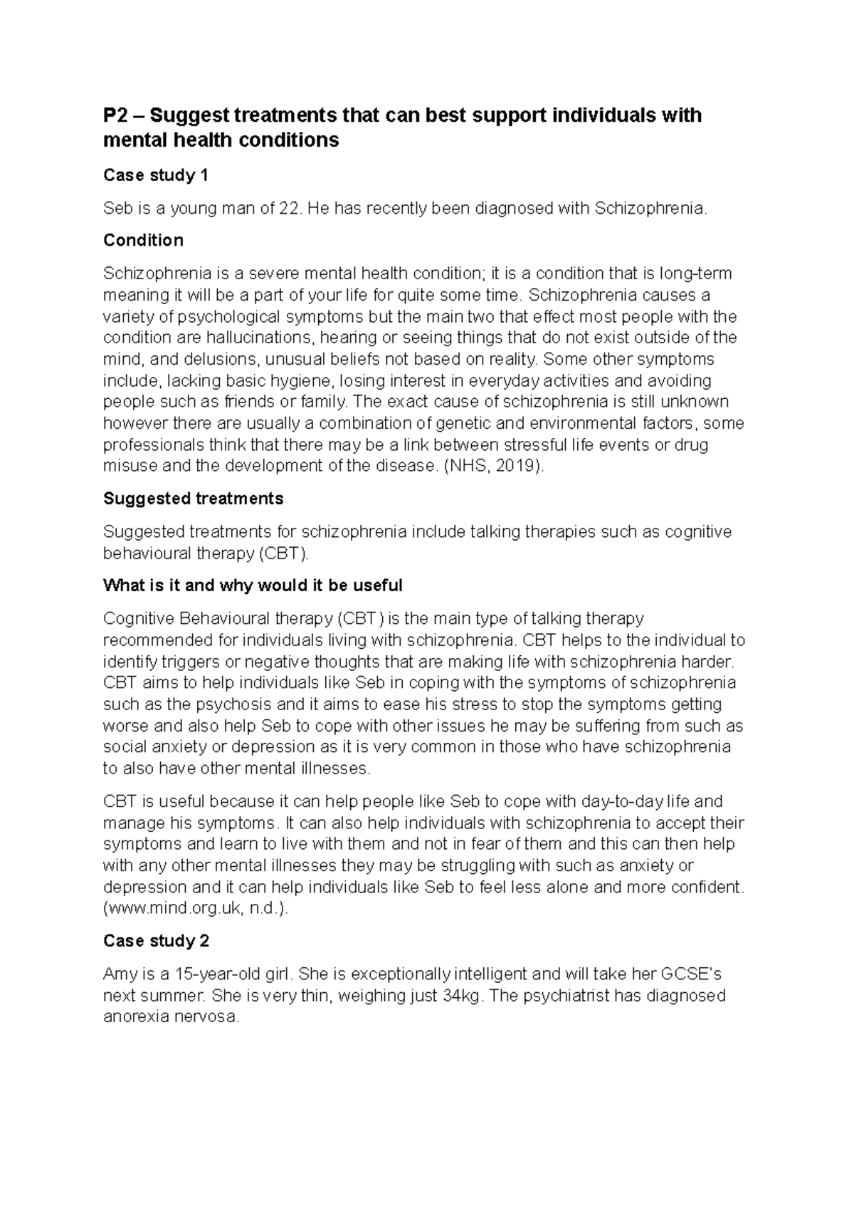 P2 - Unit 17, Health and Social Care OCR level 3 - P2 – Suggest treatments that can best support ...