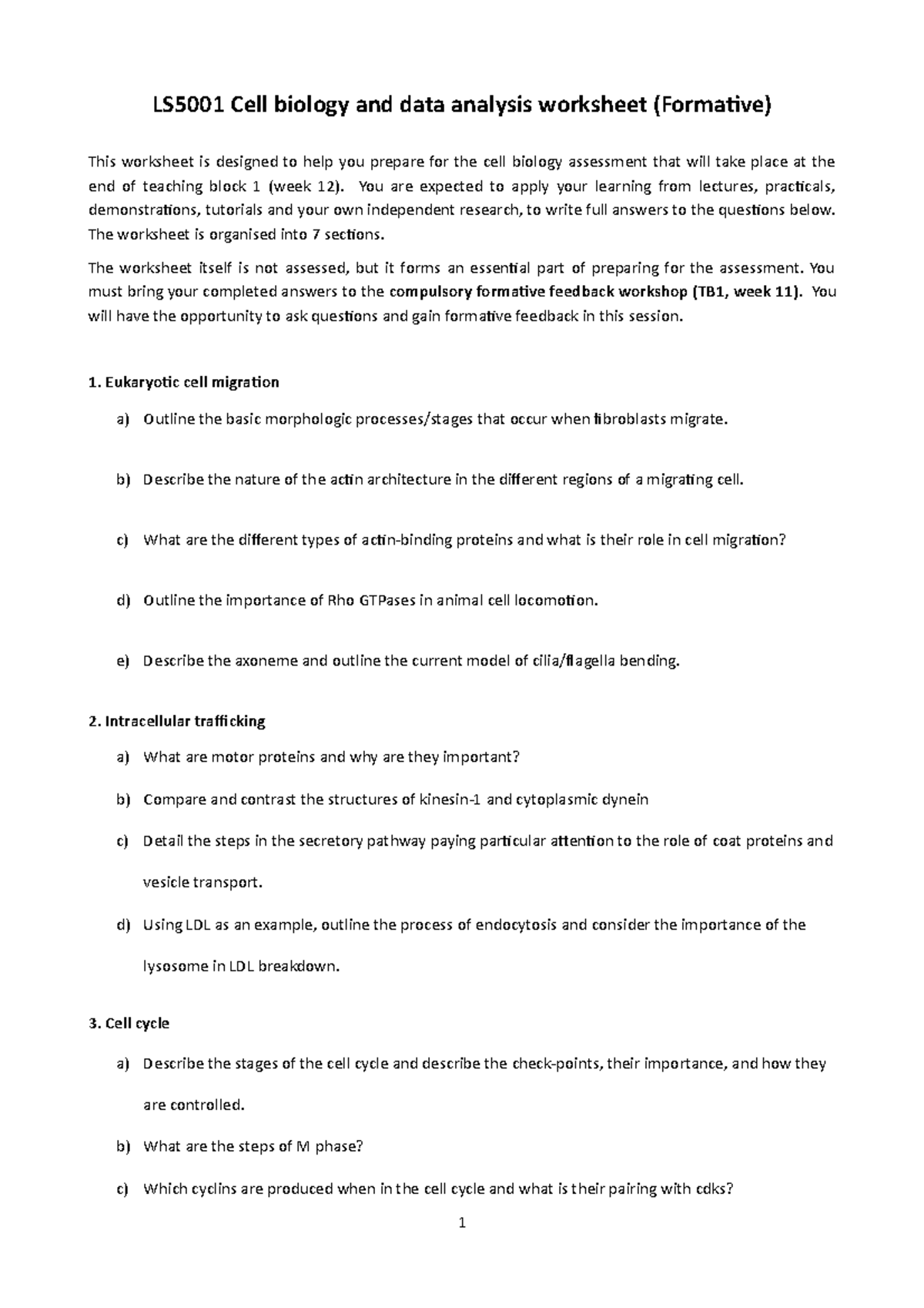 LS5001 Cell Biology worksheet 2022 23 TB1 - LS5001 Cell biology and ...