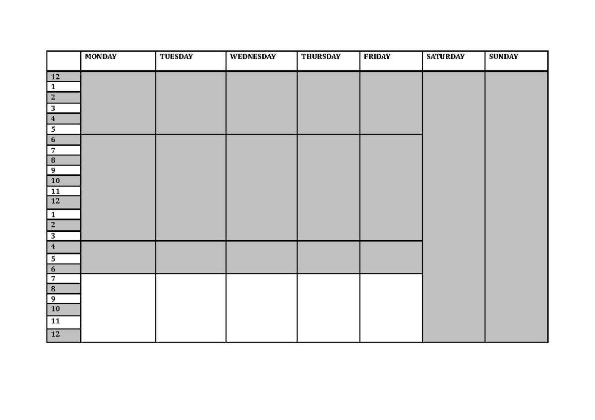 Timetable Layout - Great - MONDAY TUESDAY WEDNESDAY THURSDAY FRIDAY ...