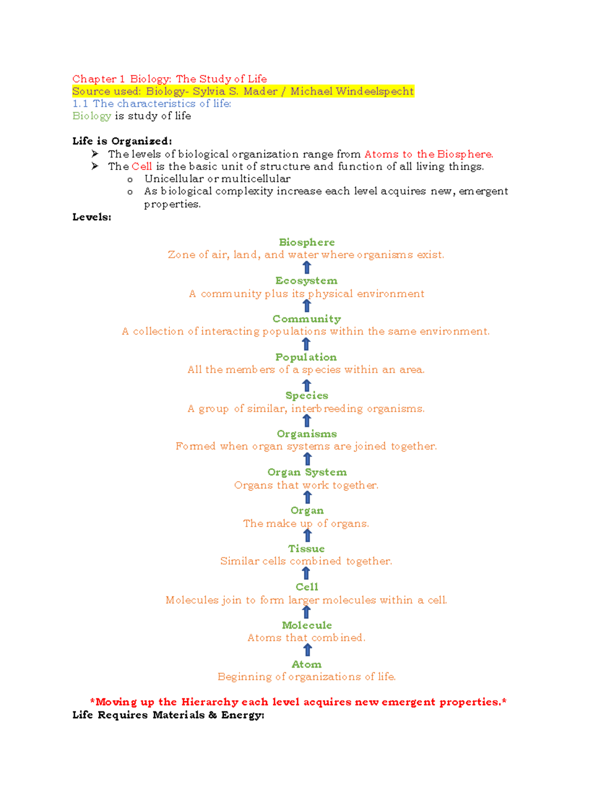Biology Chapter 1 notes - Chapter 1 Biology: The Study of Life Source ...