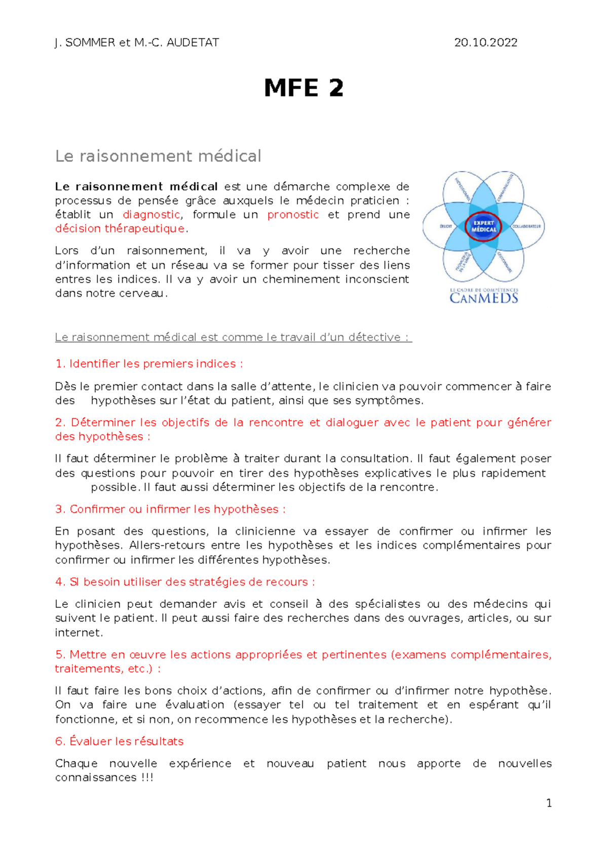 2022 MFE 2 - Résumé Médecine interne générale ambulatoire (MIGA) - MFE 2 Le raisonnement médical ...