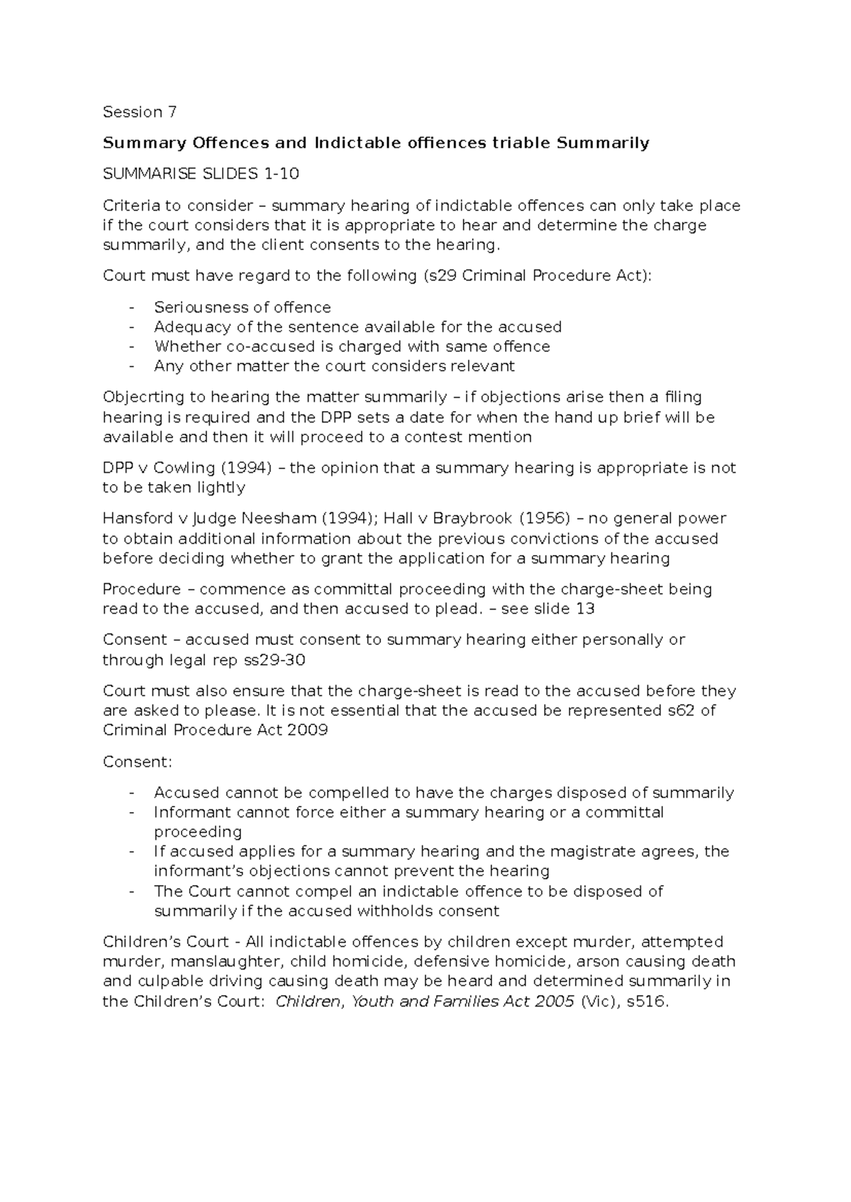 Session 7 - Session 7 Summary Offences and Indictable offiences triable ...