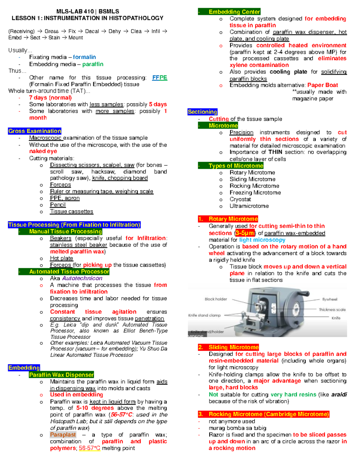 Histopath LAB Midterms MLS LAB 410 BSMLS LESSON 1 INSTRUMENTATION