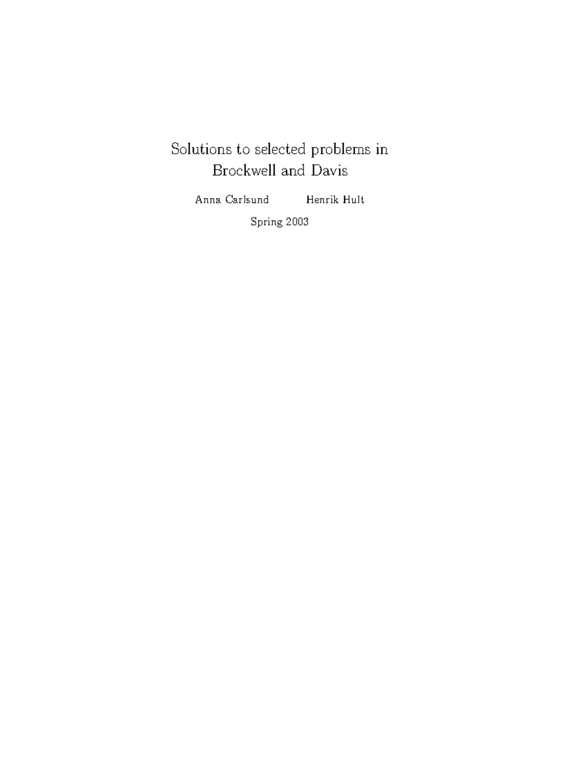 Solutions - Brockwell and Richard A. Davis, Introduction to Time Series ...