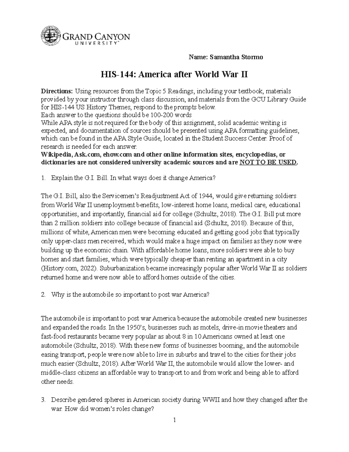 America after WWII Worksheet - Name: Samantha Stormo HIS-144: America ...