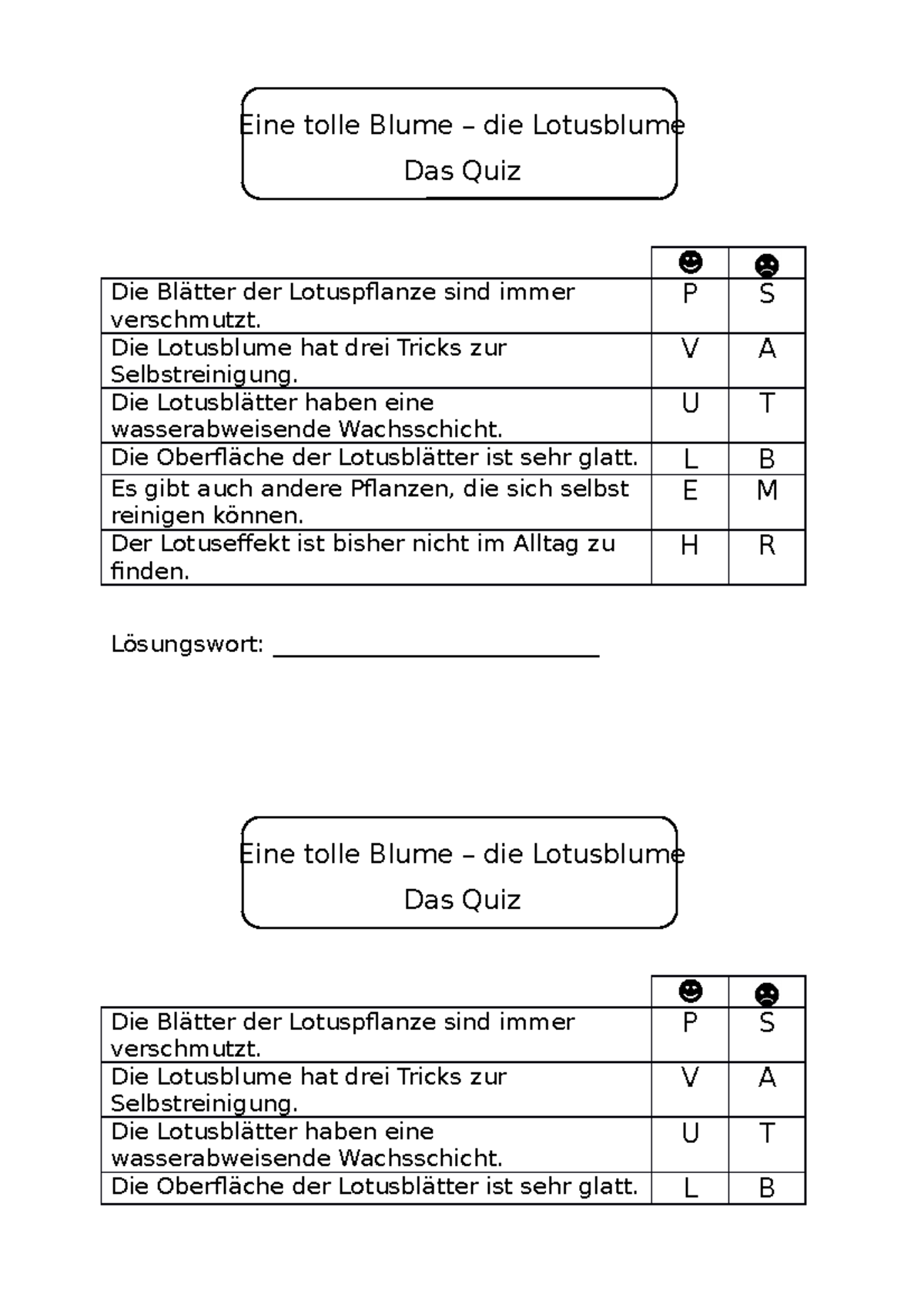 Quiz "Der Lotuseffekt" - Eine tolle Blume – die Lotusblume Das Quiz ☻ Die Blätter der ...