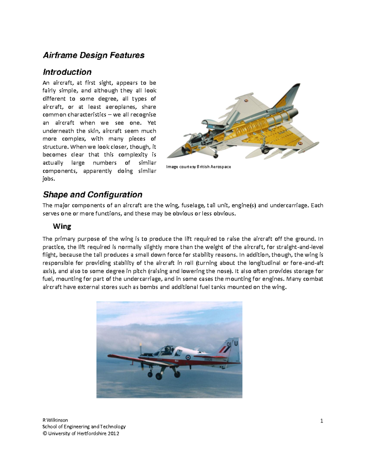 Airframe Design Features: Lecture notes - R Wilkinson School of ...