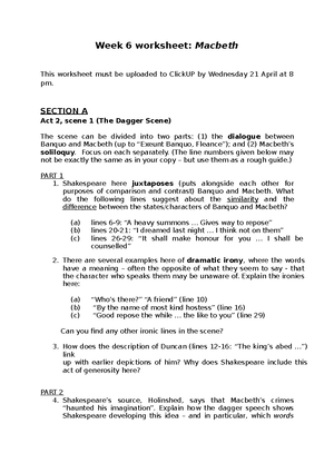 ENG110 Week 7 Worksheet - Week 7 worksheet Macbeth: # 2 Act 3, scene 4 ...