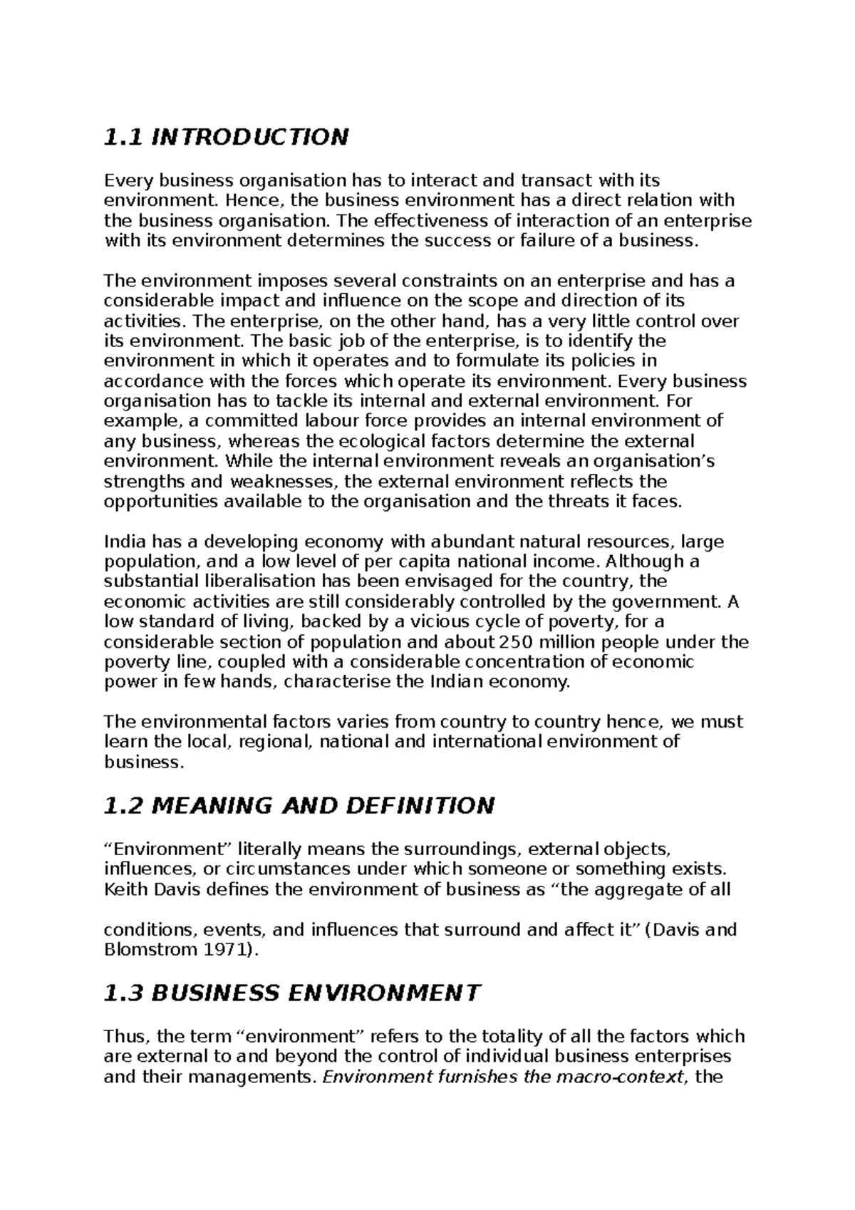 Chapter 1 Business environment - 1 INTRODUCTION Every business ...