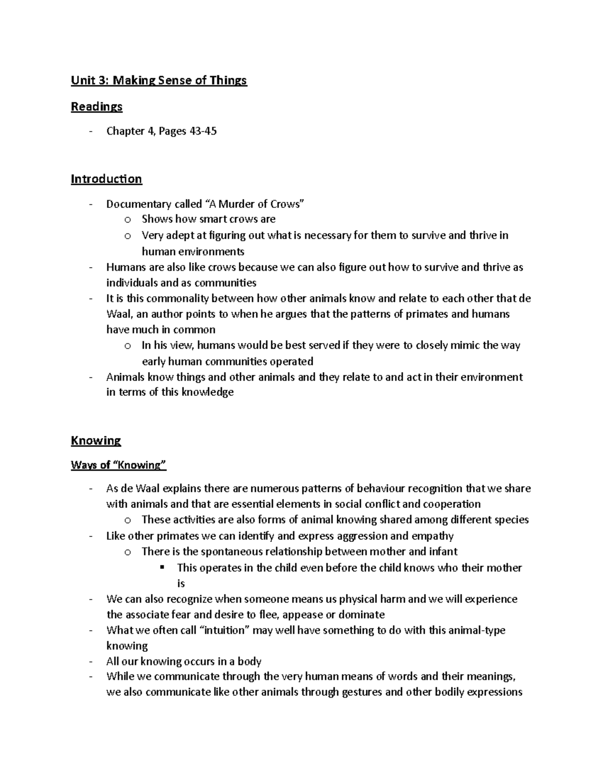 Unit 3 Complete Lecture Notes - Unit 3: Making Sense of Things Readings ...