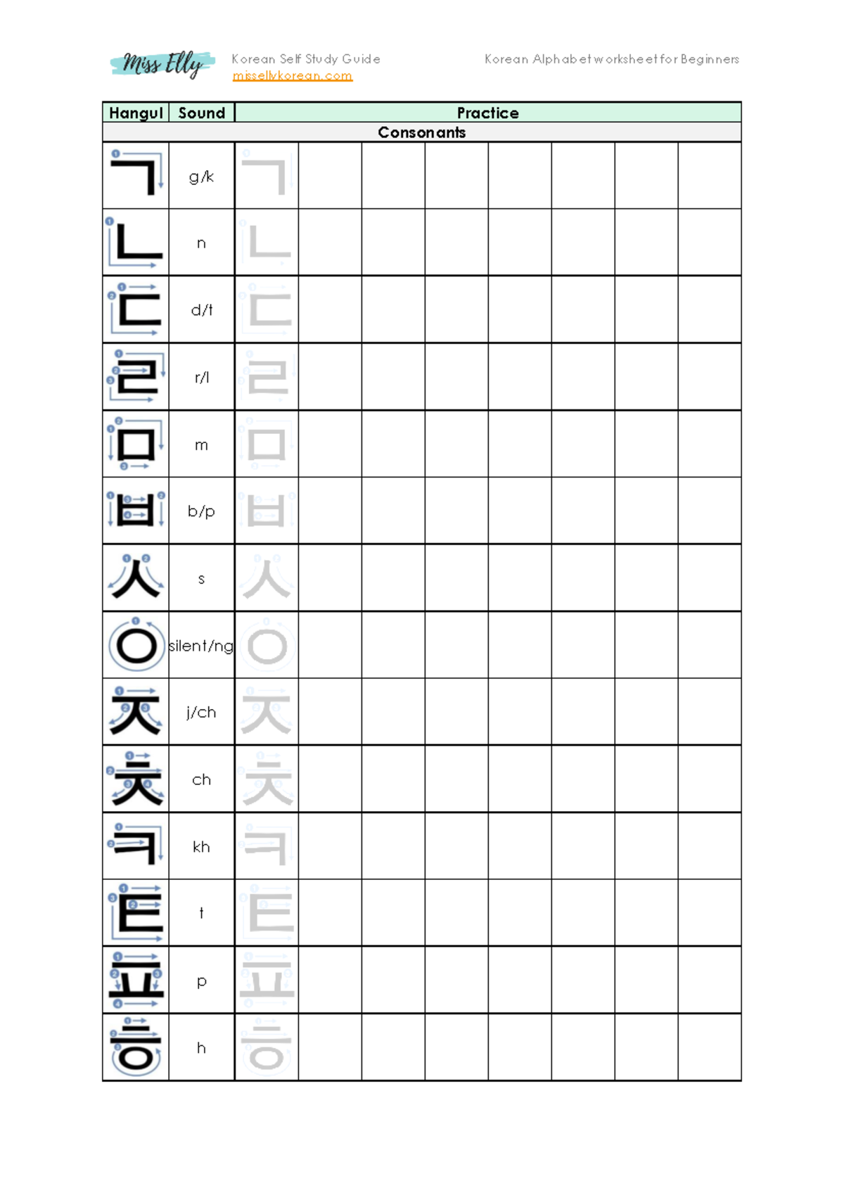 Korean-alphabet-worksheet - Korean 1 - Korean Self Study Guide Korean ...
