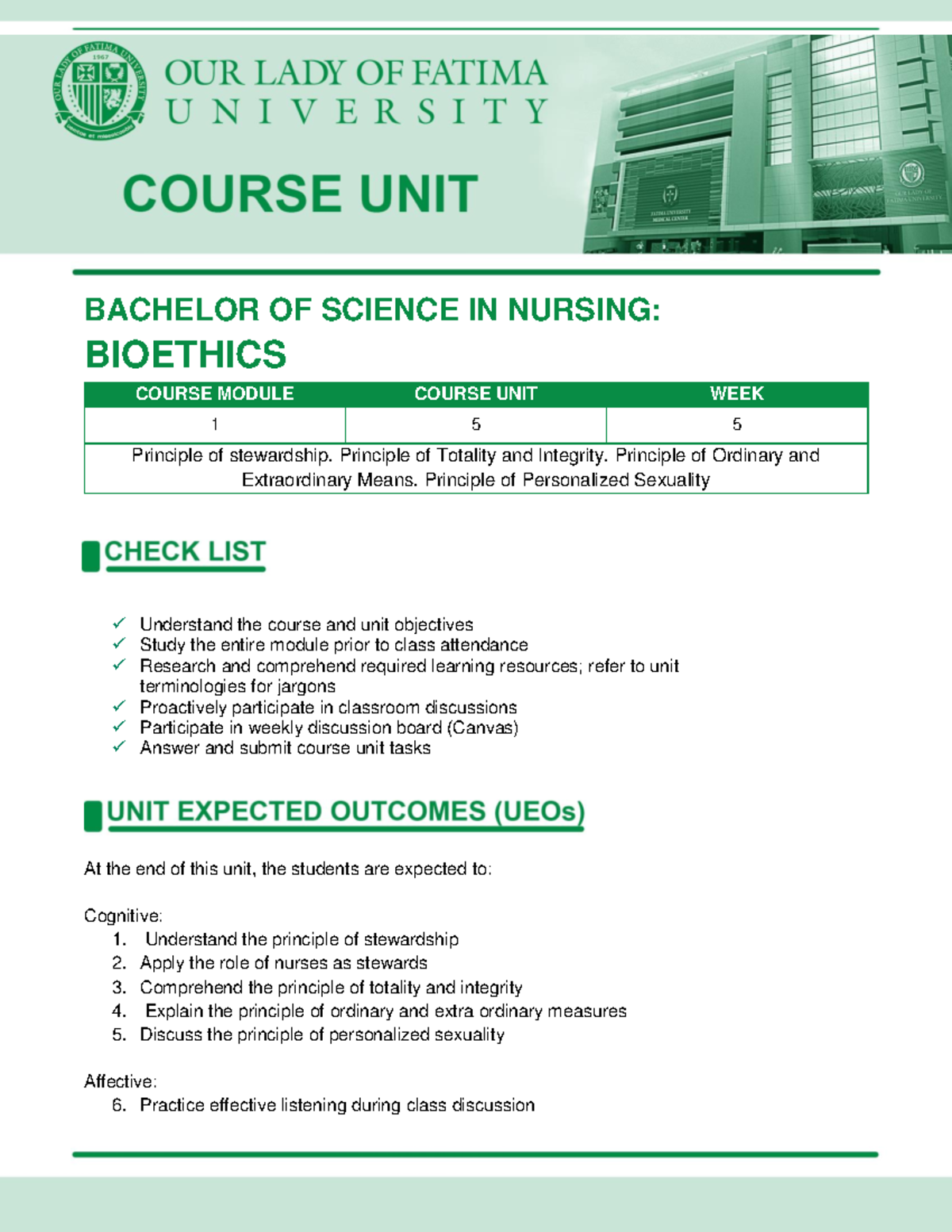 Course Unit 5 Principle of stewardship. Principle of Totality and ...