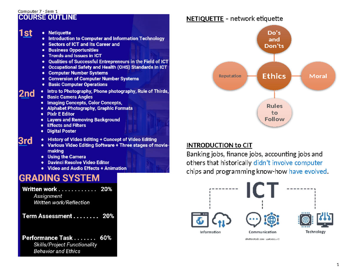 CIT Lesson - Sem 1 - handouts - NETIQUETTE – network etiquette INTRODUCTION to CIT Banking jobs ...