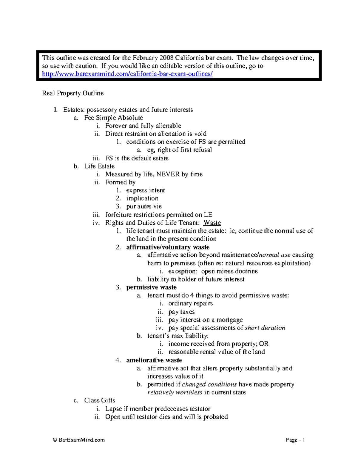 CAL Property Outline - Prop - This outline was created for the February ...