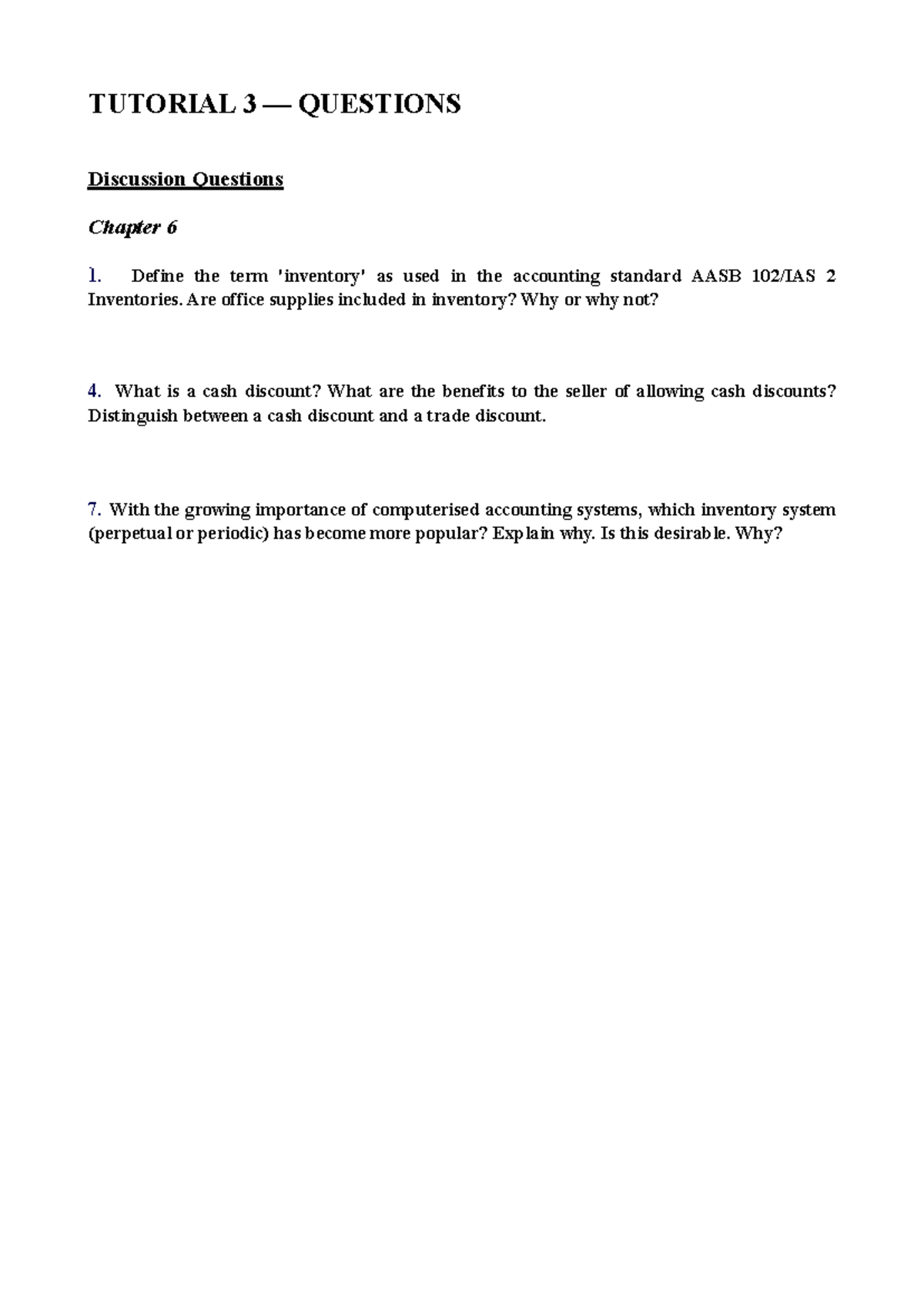 Tutorial 3 - Questions - TUTORIAL 3 — QUESTIONS Discussion Questions ...