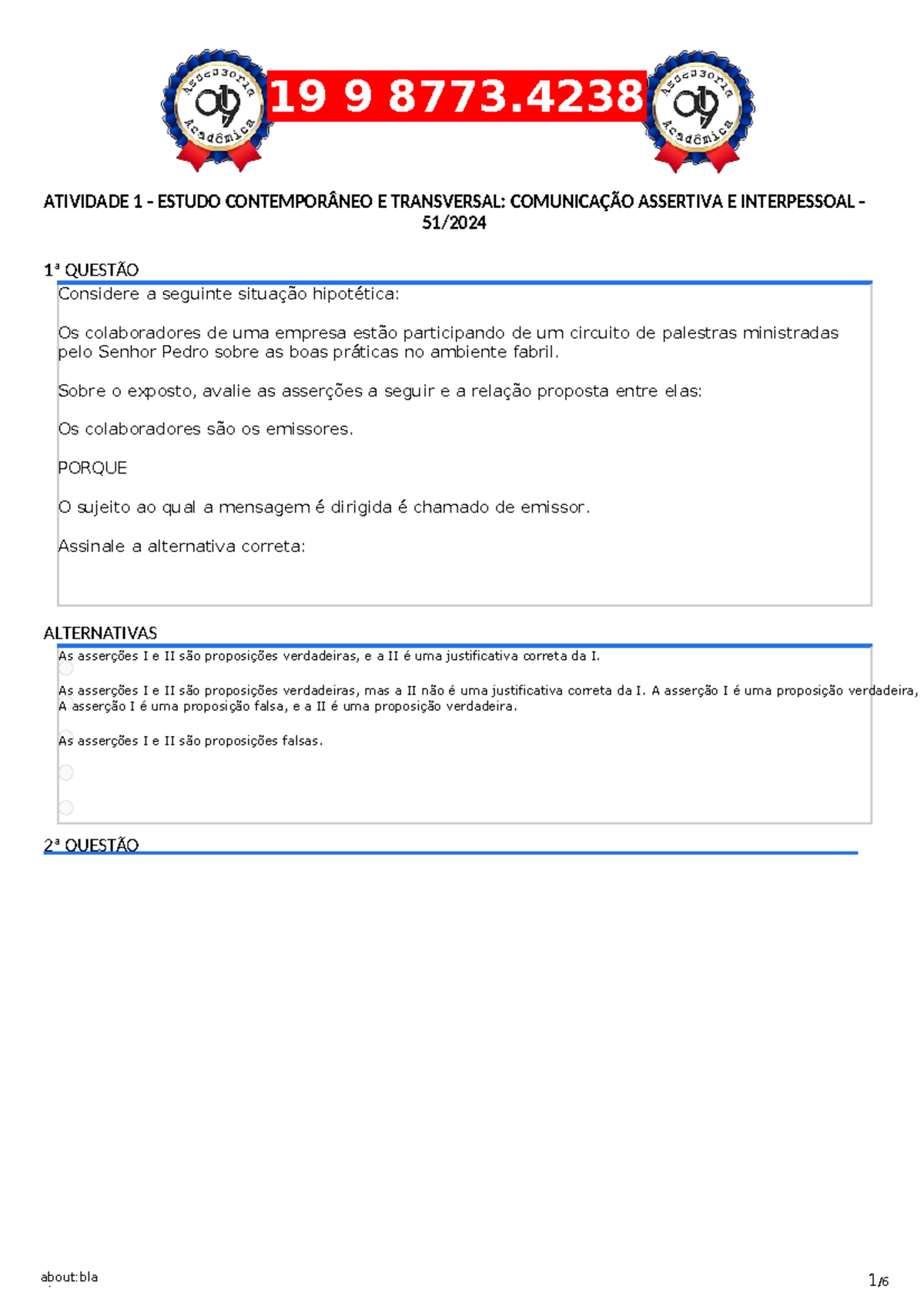 AE1 - ECT - Comunicação Assertiva E Interpessoal - 512024 - about:bla 1 ...