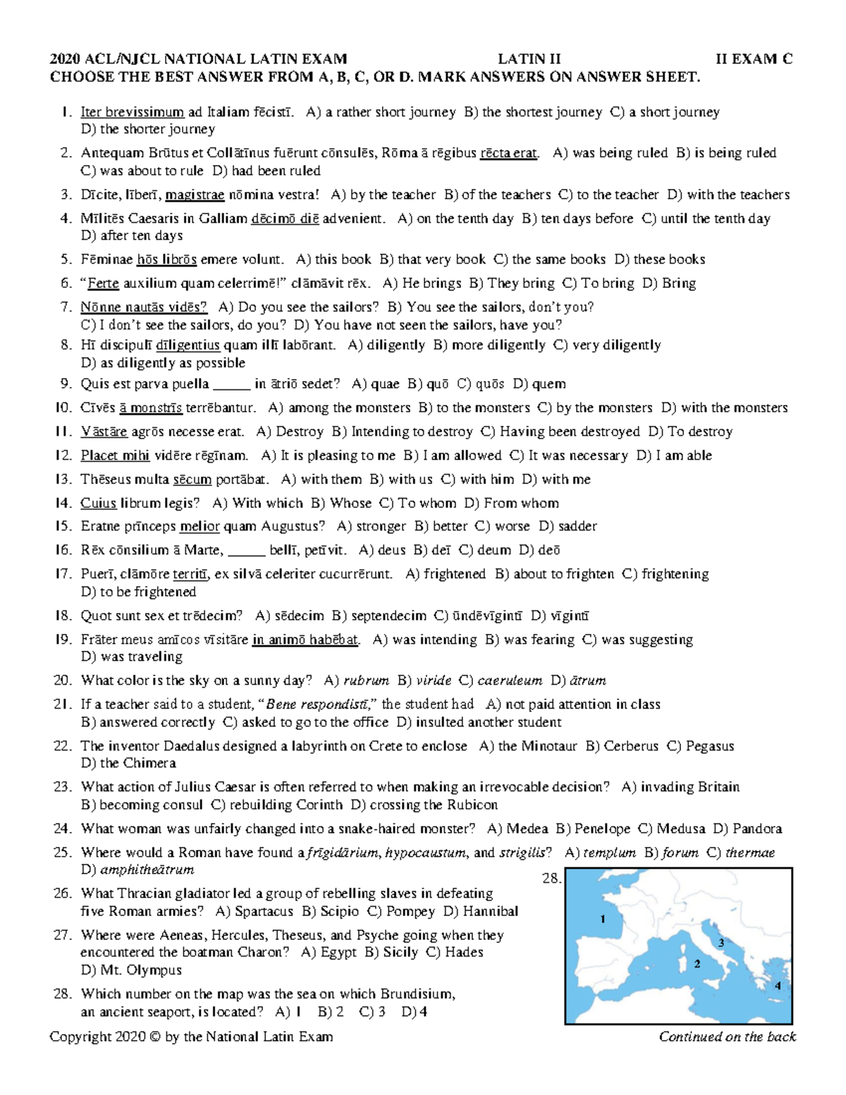 2020 Latin II Exam - N/A - 28. 2020 ACL/NJCL NATIONAL LATIN EXAM LATIN ...