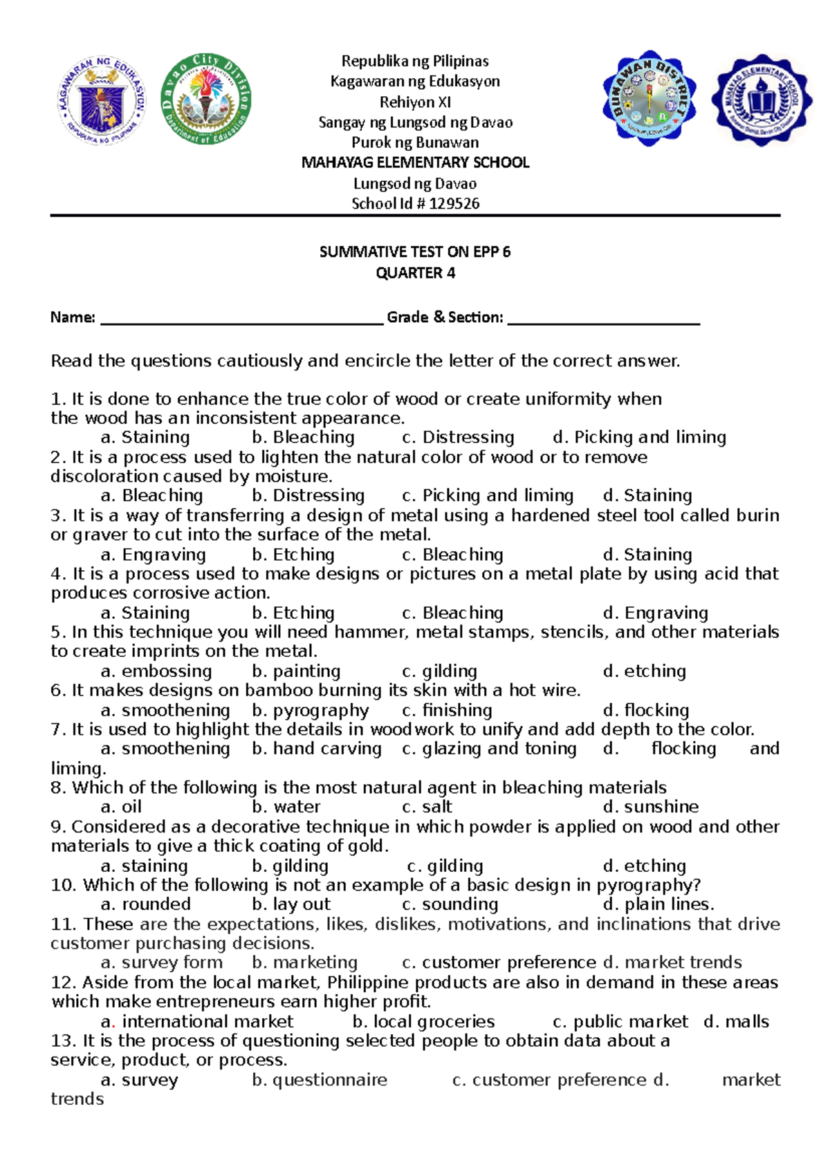 EPP6 - I teach students in tutorial centers. - Republika ng Pilipinas ...