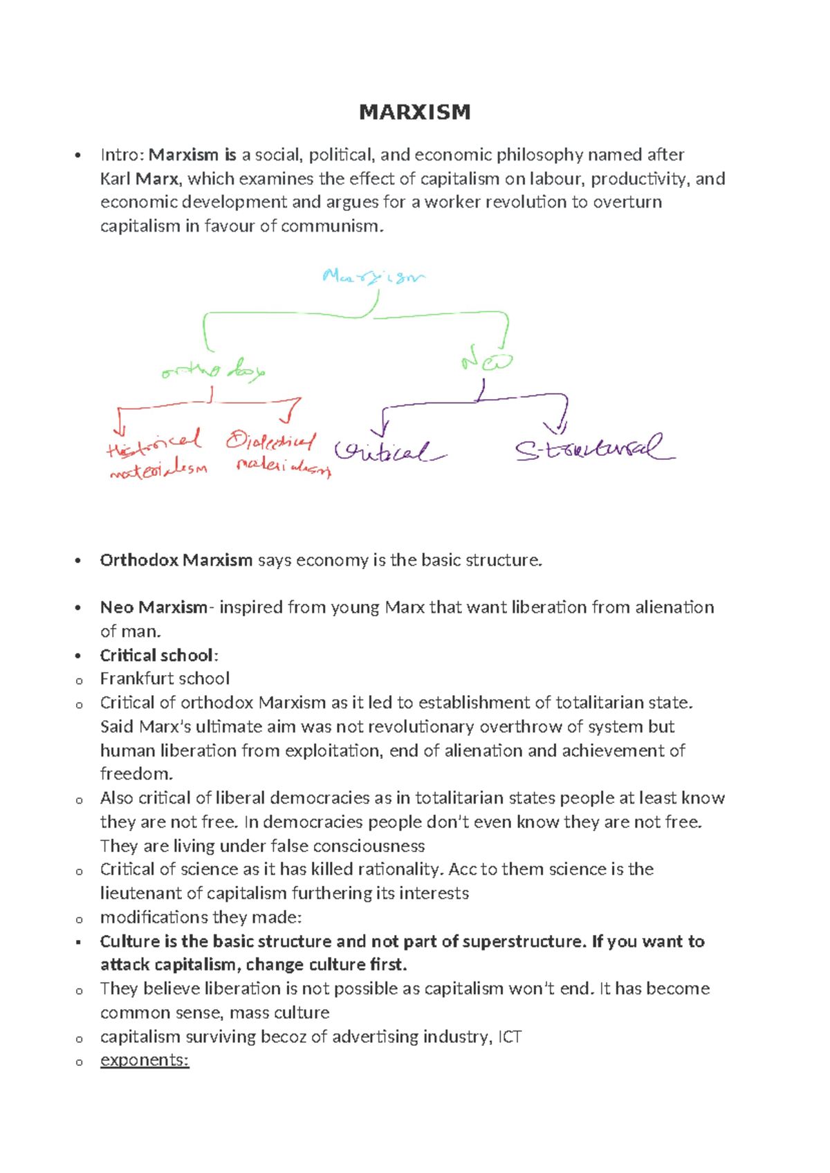 Marxism - Notes - MARXISM Intro: Marxism is a social, political, and ...