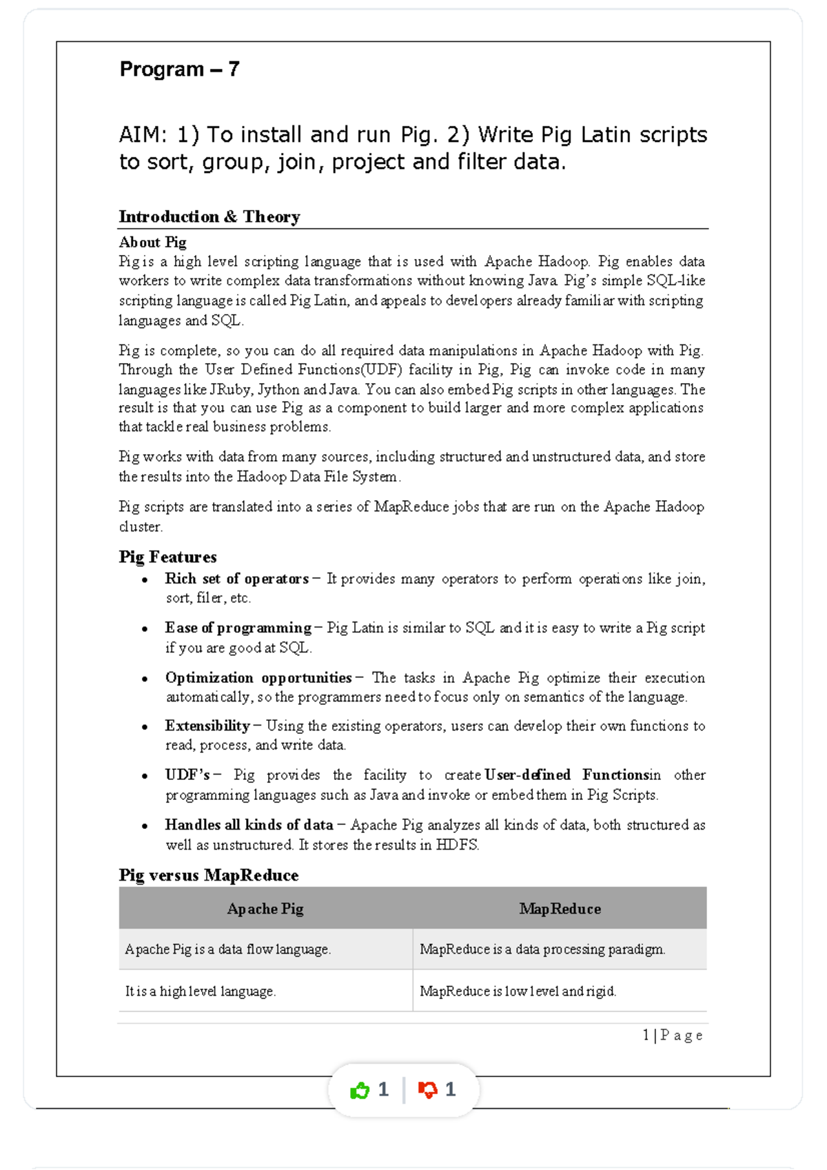 Lab-7-pig-install compress - 1 | P a g e AIM: 1) To install and run Pig. 2) Write Pig Latin ...