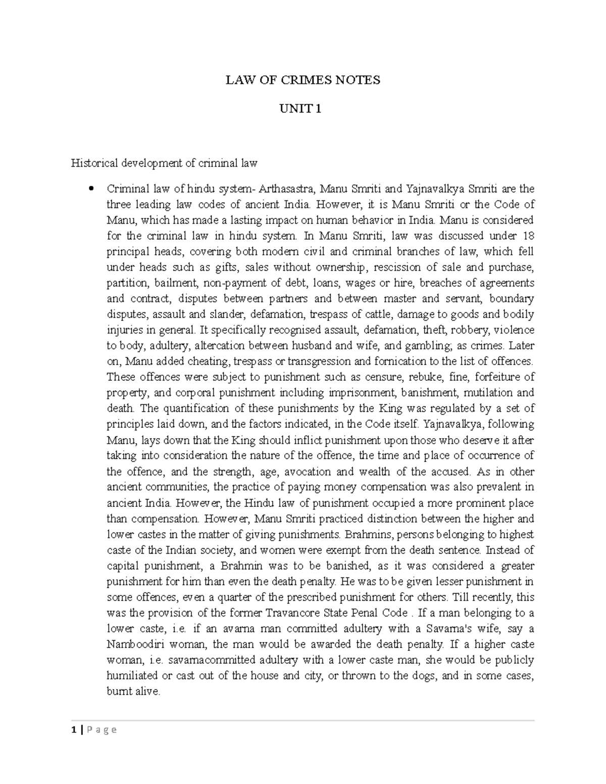 LAW OF Crimes Notes - no need - LAW OF CRIMES NOTES UNIT 1 Historical ...